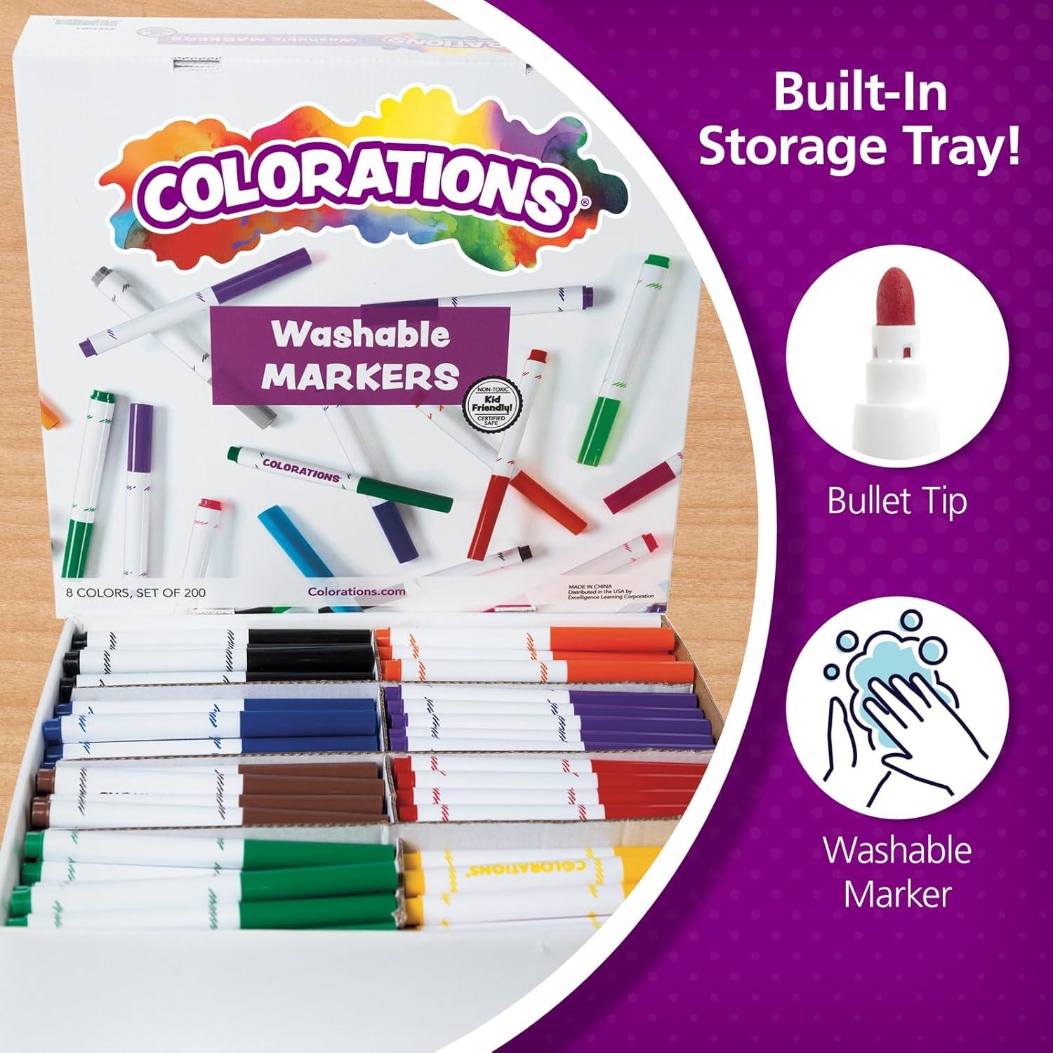 Colorations Classic Markers, Conical Tip,Set of 200, 8 Bold Colors ...