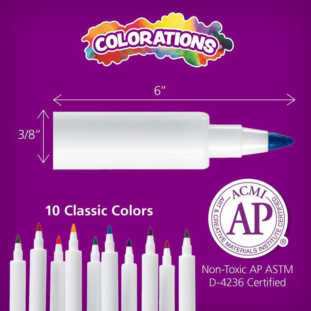Colorations FINEPACK Washable Fine Tip Markers, 200 Markers, 10 Colors ...
